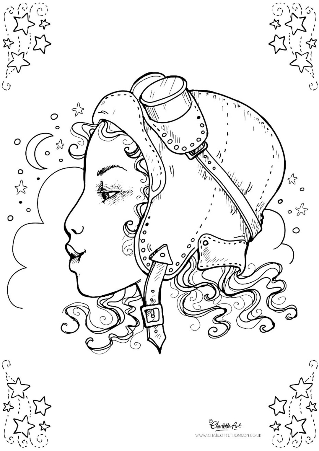 Adult Colouring Page. Aviator Steampunk Victorian Pin up Girl (instant ...