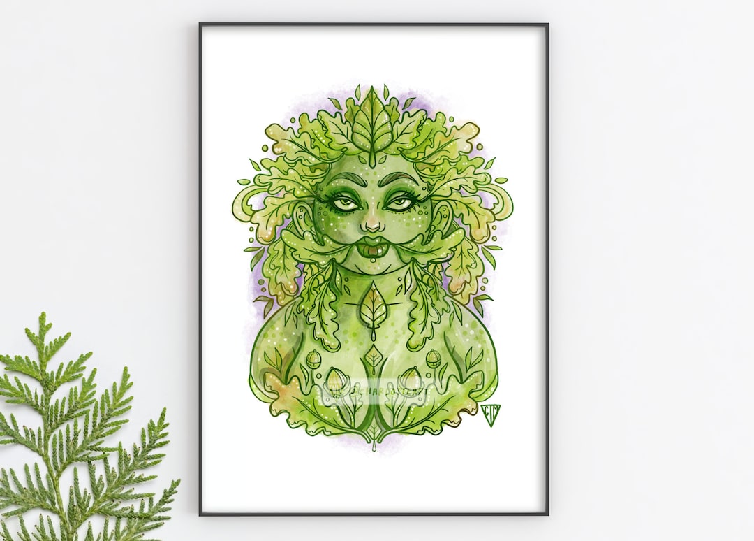 Green Woman A4 Size Wall Art Print - Gift for Pagan Sister, Home Decor ...