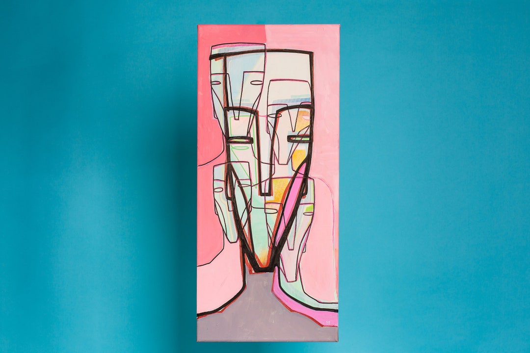 Pink Sign of Hope - Geometric Faces Handmade Modern Art Original ...