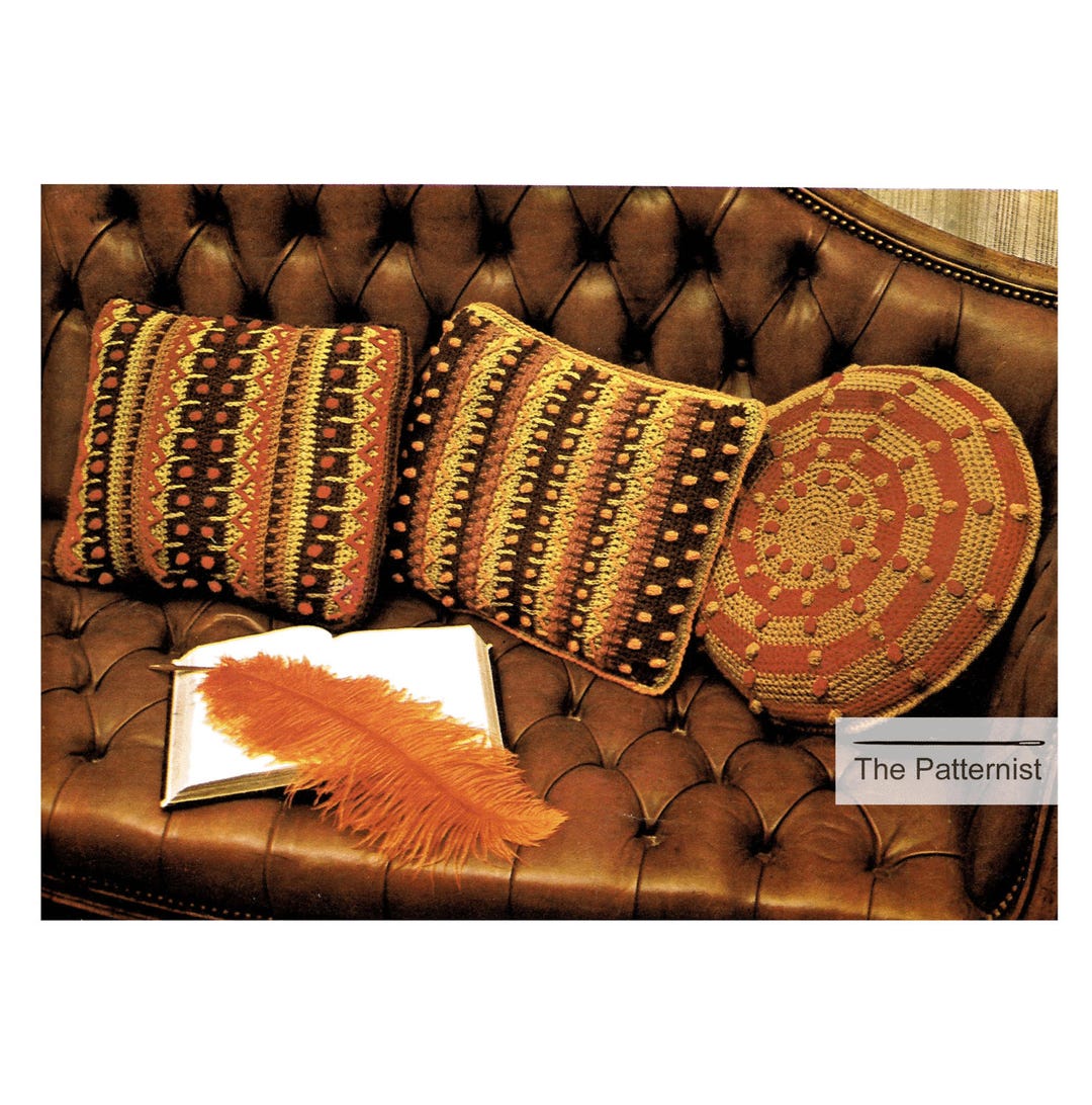 Pillow Crochet Pattern Vintage Multicolor Stripes Rectangular and ...