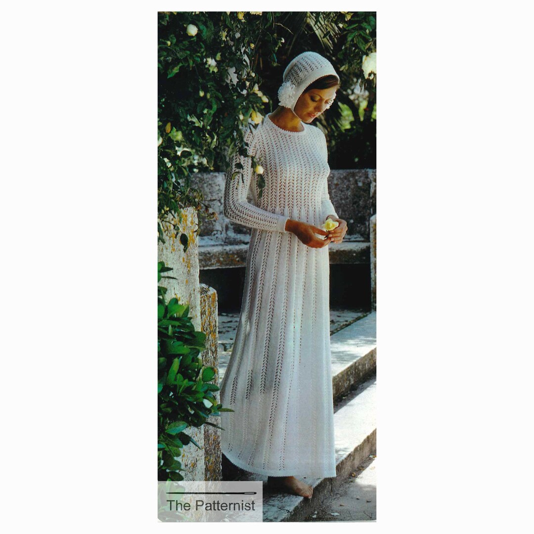 Wedding Dress Knitting Pattern Maxi Dress With Bonnet Hat Women's PDF ...