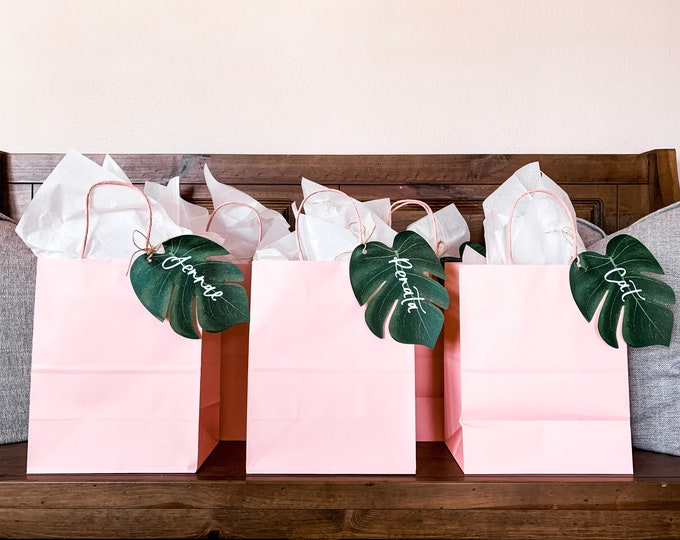 Tropical Palm Leaf Name Tags Handwritten Monstera Names With Hole Punch ...