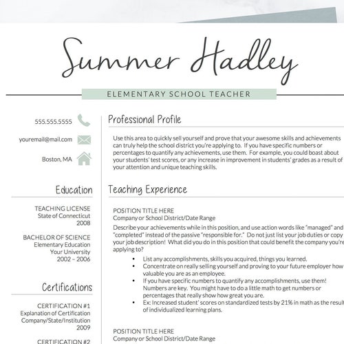Teacher Resume Template for Word & Pages Apple Resume - Etsy