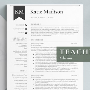 Elementary School Teacher Resume Template for Google Docs, New Teacher ...