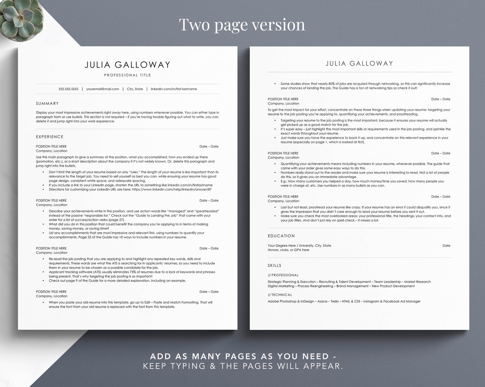 Simple Basic Resume Template for Word, Pages, Google Docs, Traditional ...