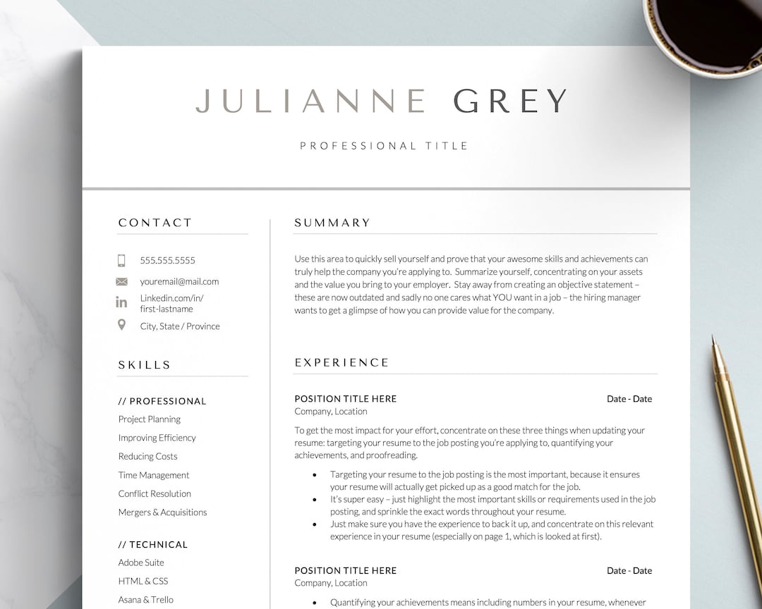 Modern Resume Template for Google Docs Word and Apple Pages - Etsy