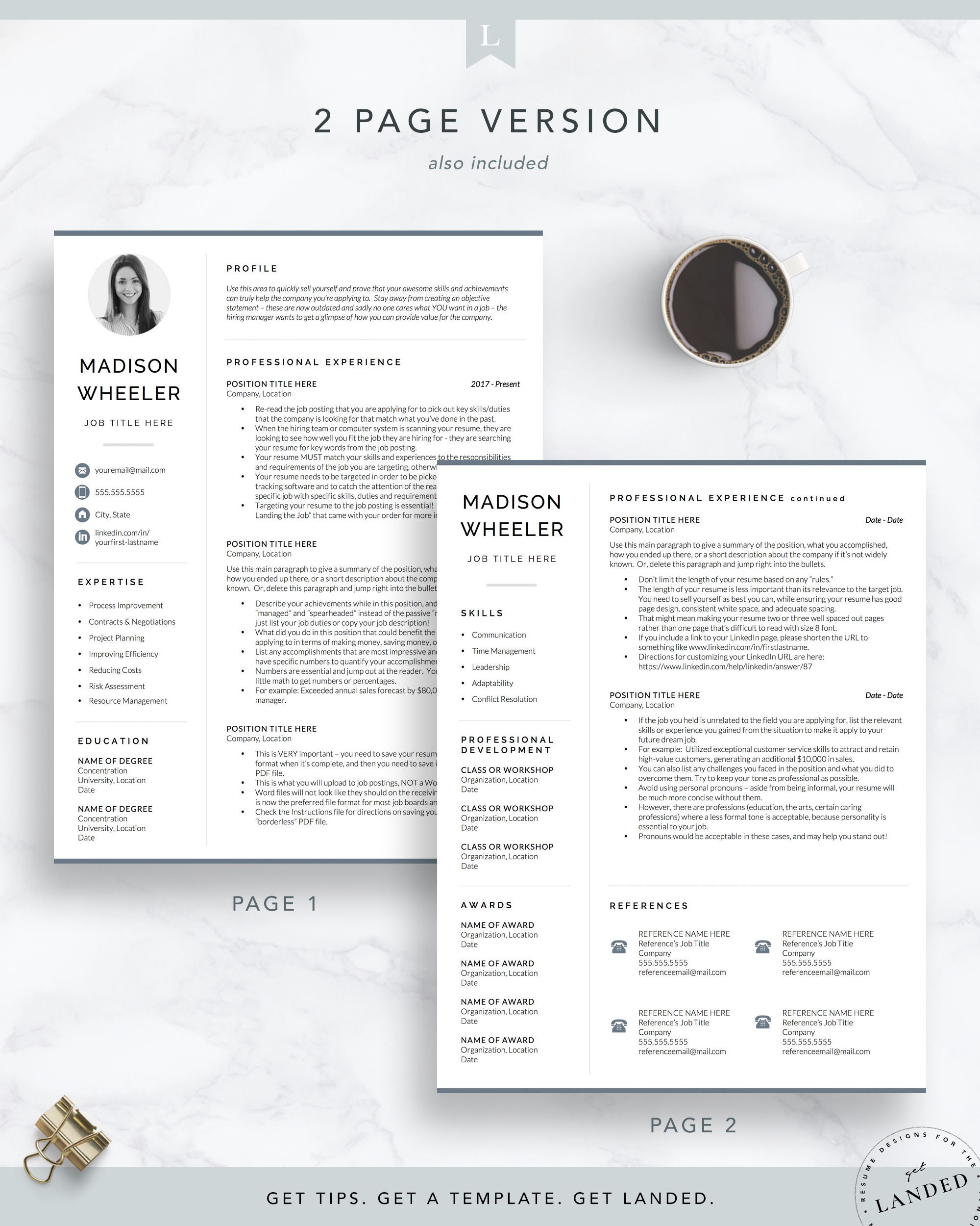 Two Page Resume Template With Photo CV Template With Photo - Etsy UK