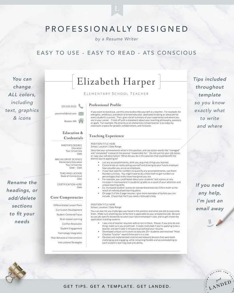 Teacher Resume Template for Word & Pages Teacher CV | Etsy