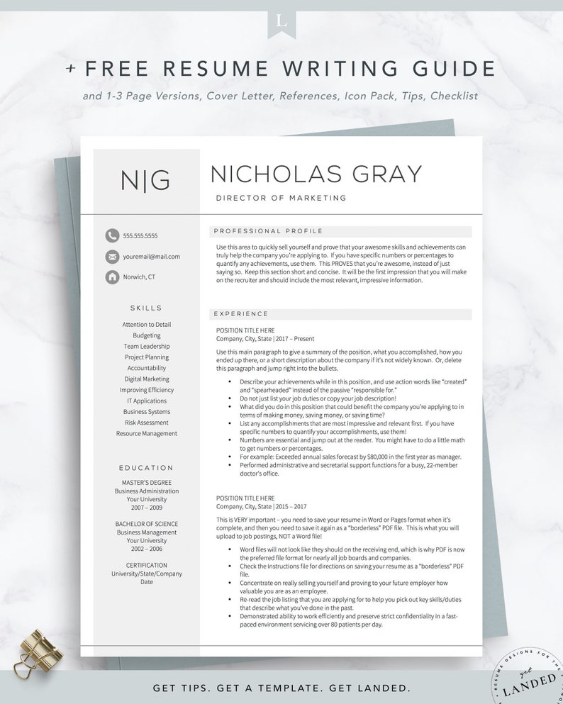 Director Resume Template for Word and Pages Free Cover | Etsy