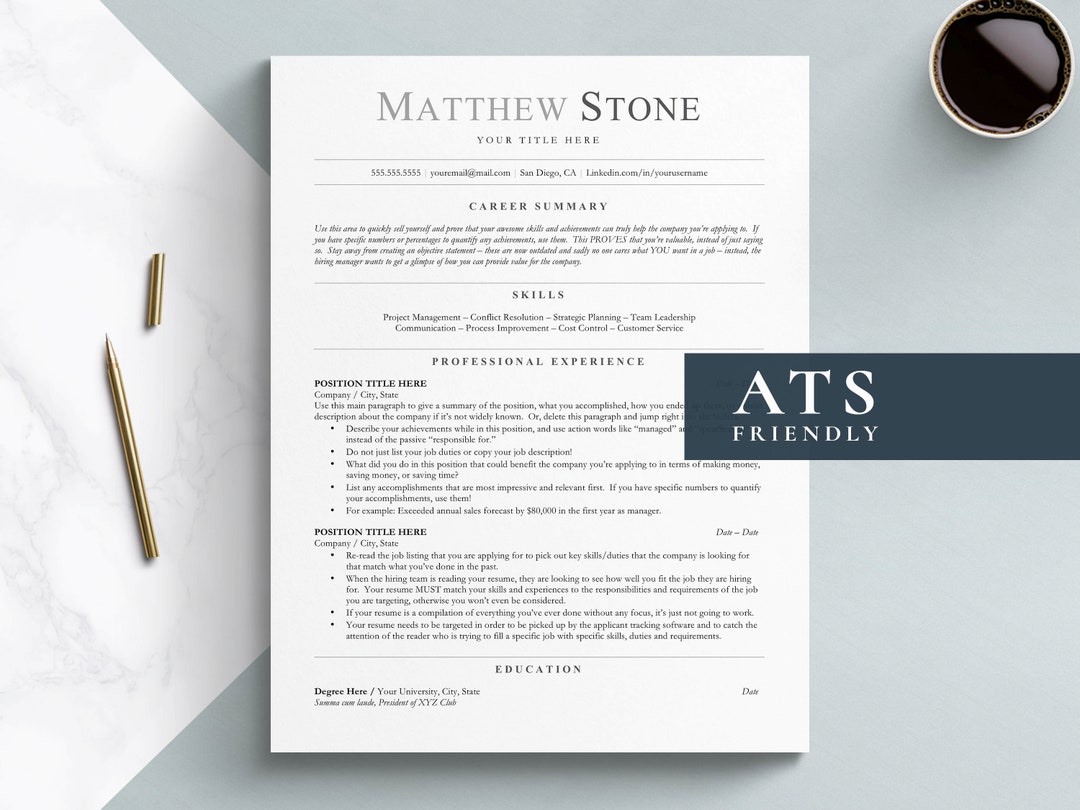 Professional Resume Format, ATS Friendly Resume Template, Minimalist ...