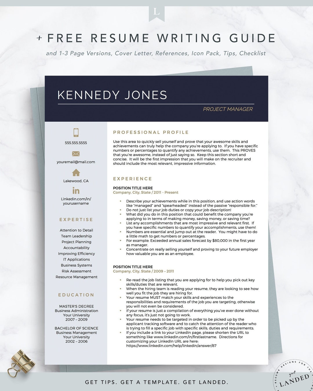 Project Manager Resume Template, Creative CV Template for Word and ...