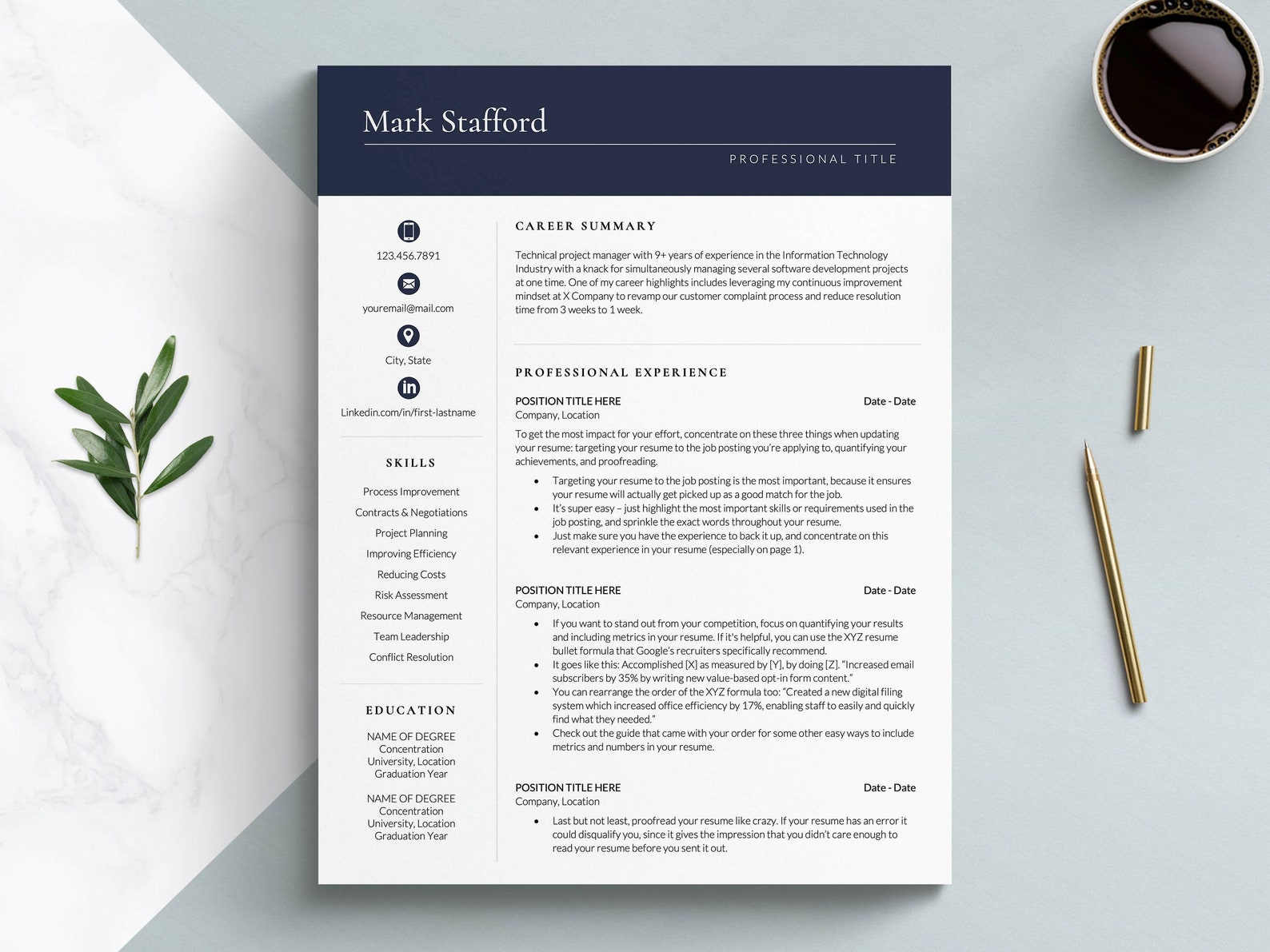 Executive Resume Template for Google Docs, Word & Pages | 1, 2, 3 Page ...
