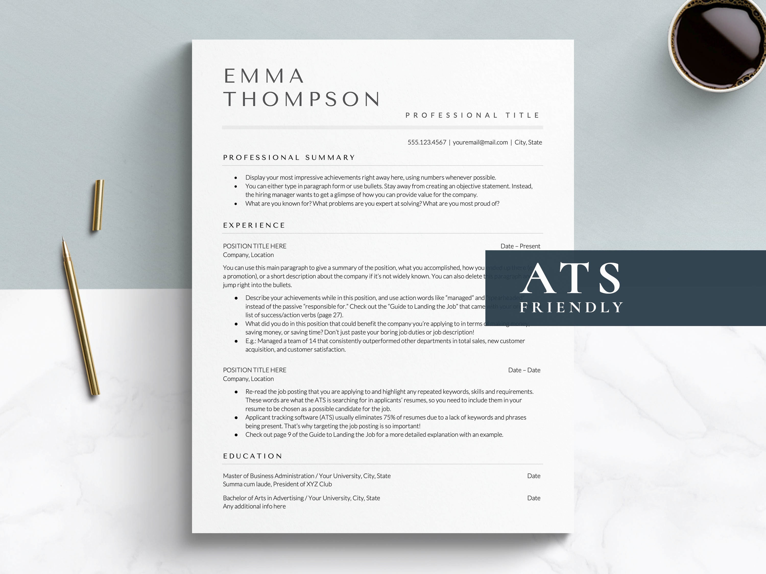Modern ATS Resume Template for Google Docs, Word and Apple Pages ...