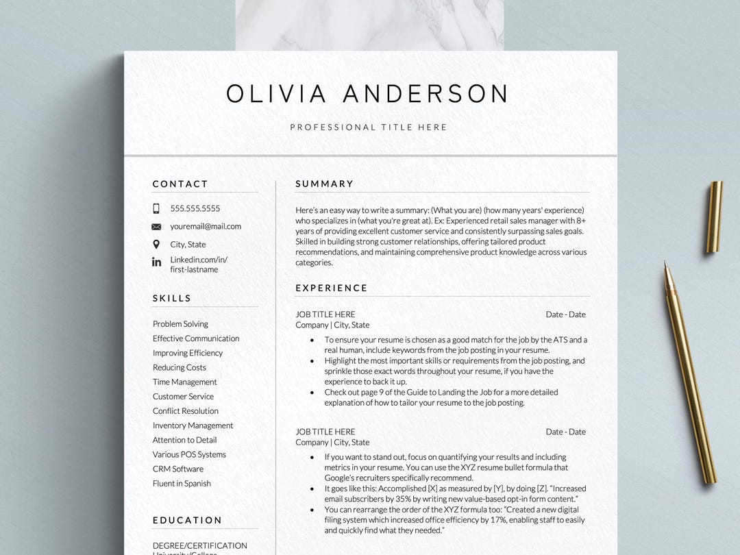Google Docs Resume Template and Cover Letter - Customer Service Resume ...
