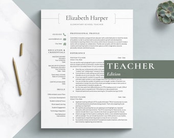 Teacher Resume Template for Word & Google Docs, Teacher CV Template ...