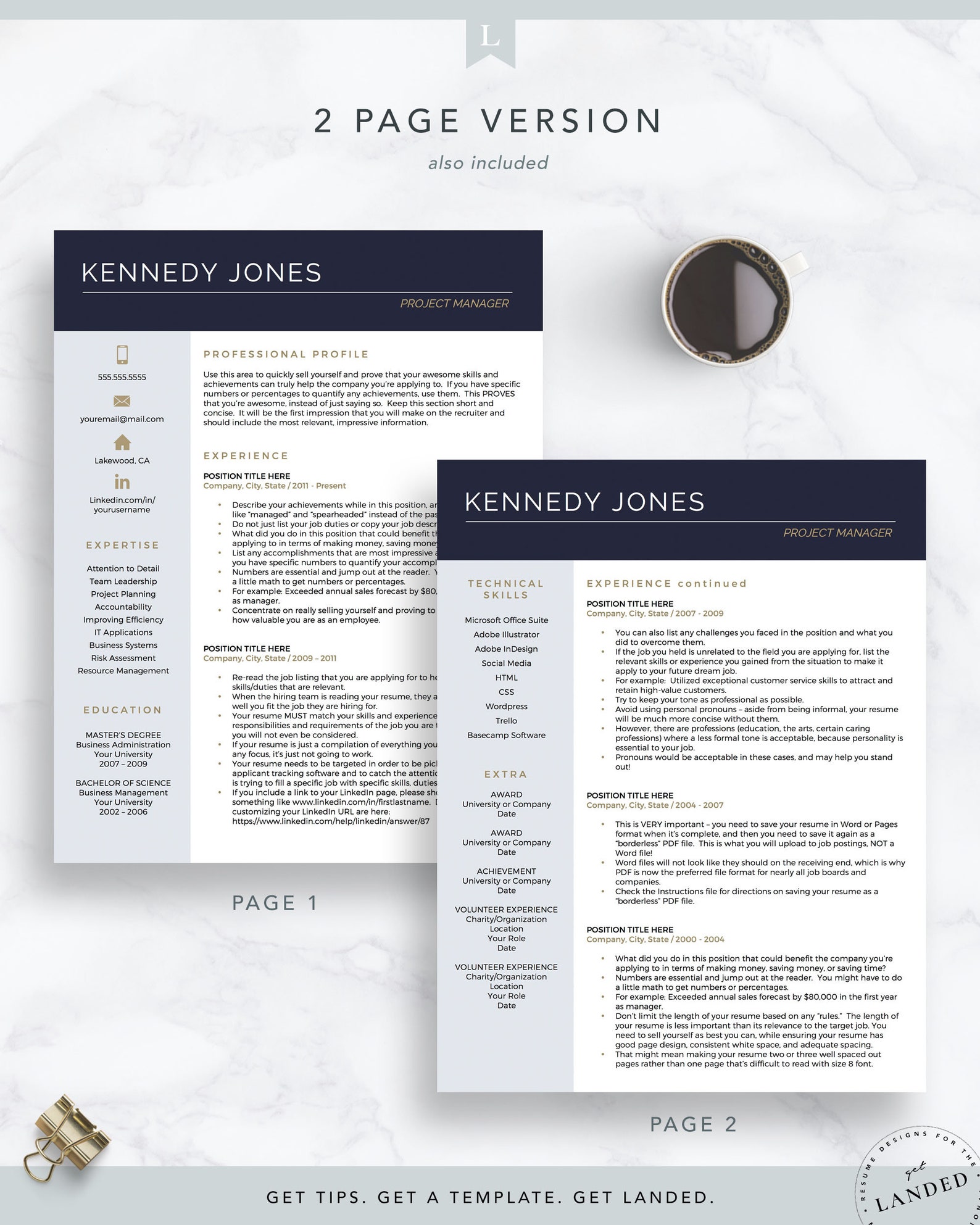 Project Manager Resume Template, Creative CV Template for Word and ...