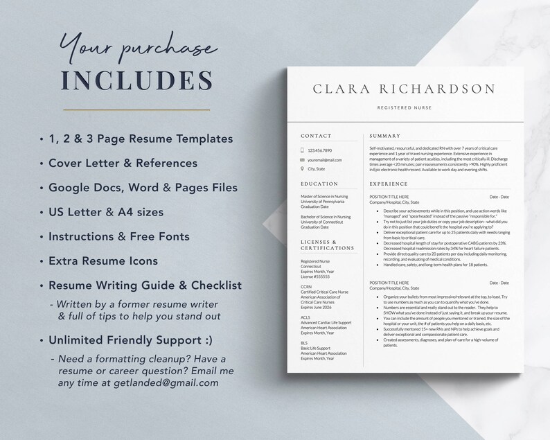 Nurse Resume and Cover Letter Template for Google Docs, Word & Pages ...