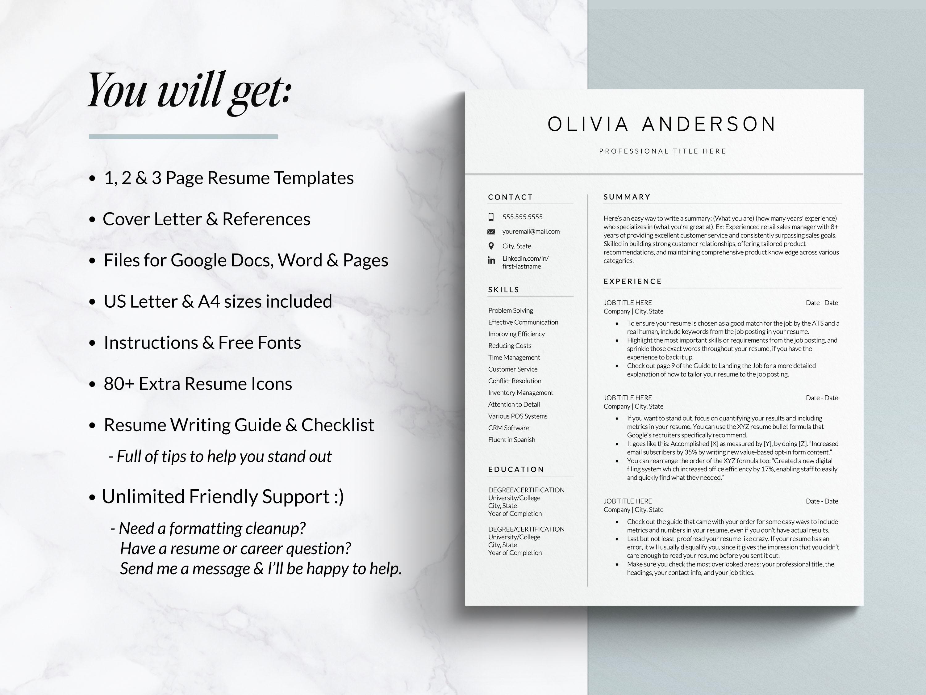 Google Docs Resume Template and Cover Letter - Customer Service Resume ...