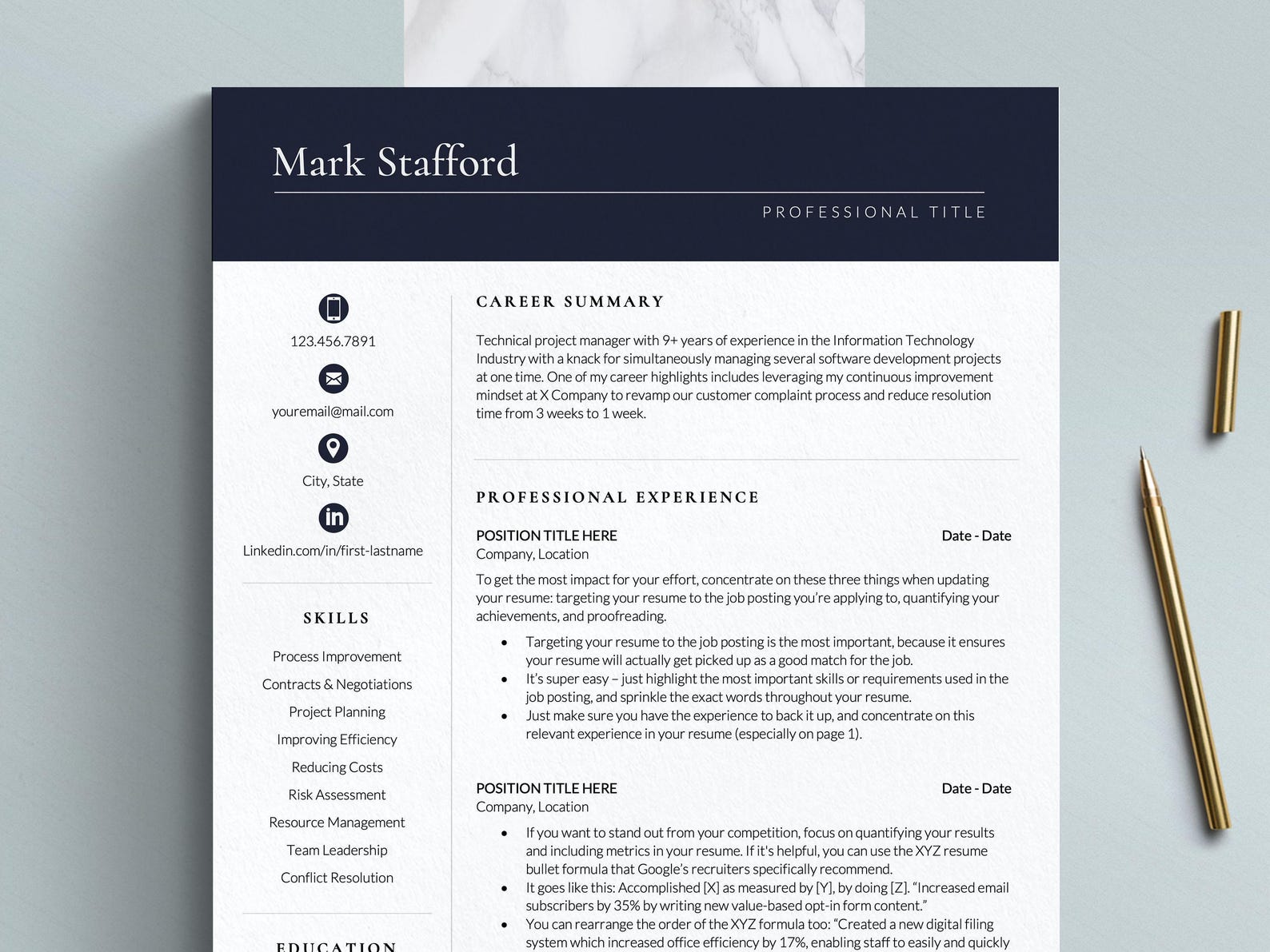 Executive Resume Template for Google Docs, Word & Pages | 1, 2, 3 Page ...