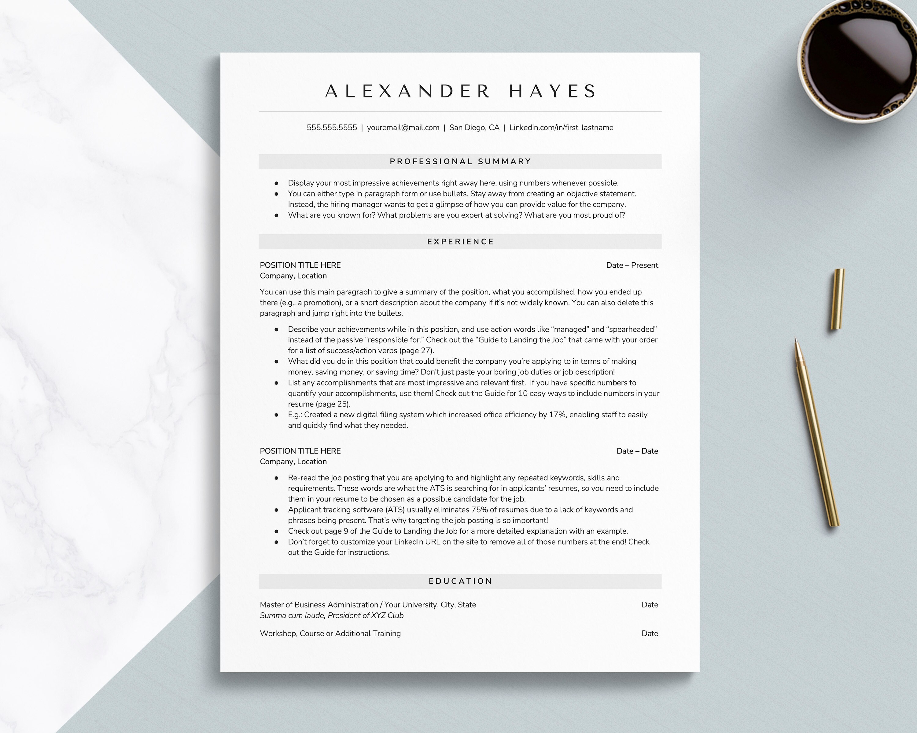 ATS Resume Template for Google Docs Word and Apple Pages - Etsy