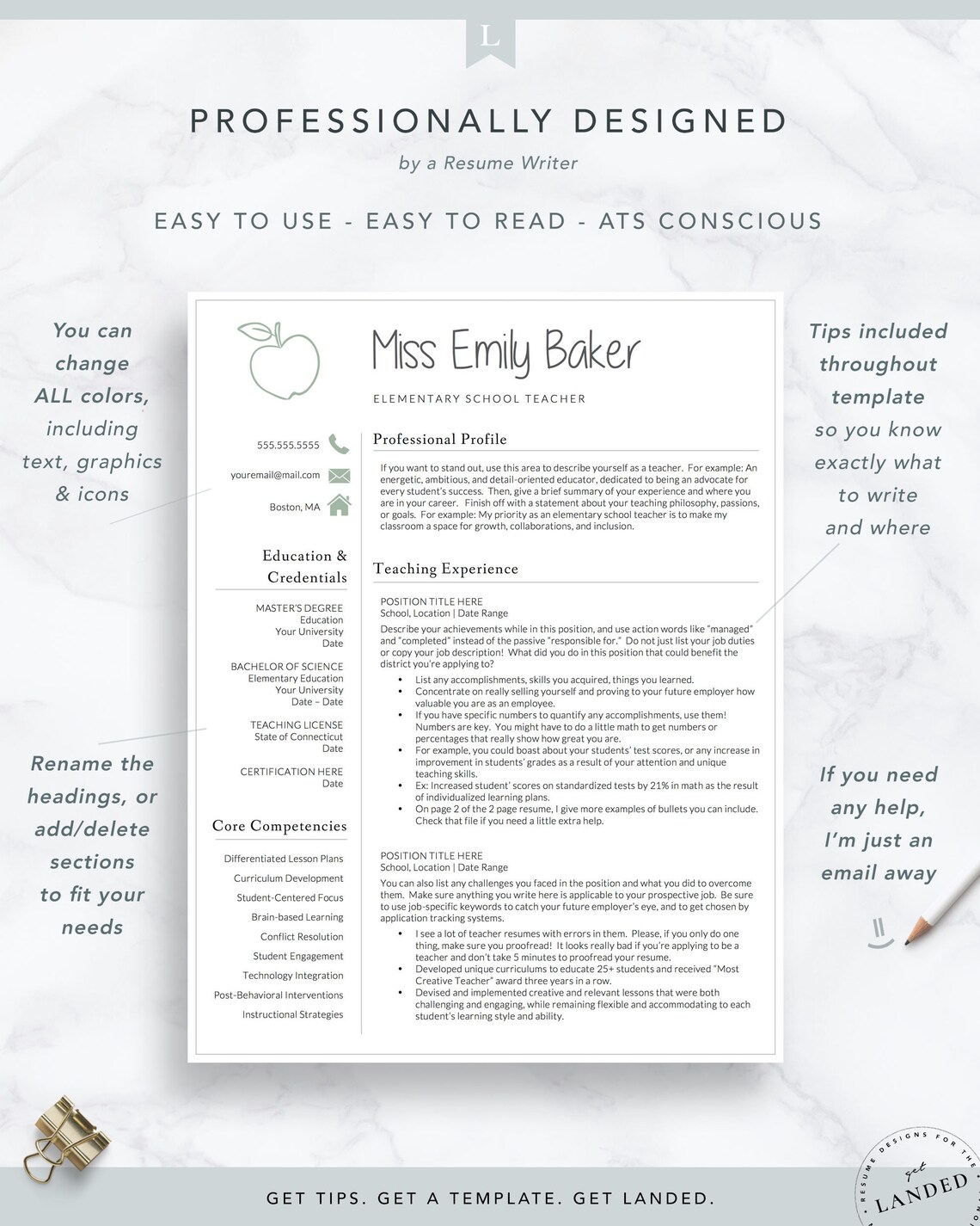Teacher Resume Template for Word & Pages Apple Resume - Etsy