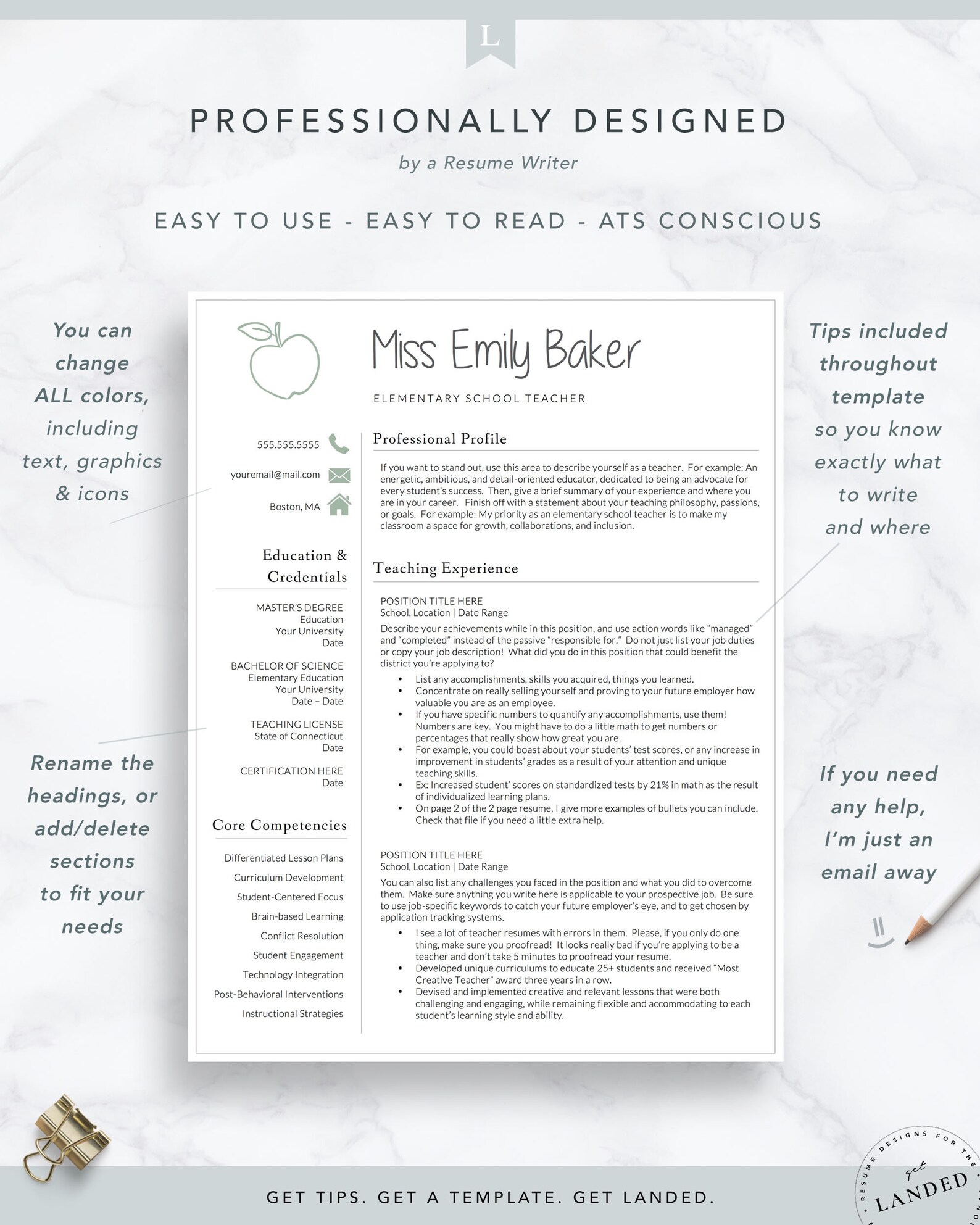 Teacher Resume Template for Word & Pages Apple Resume - Etsy