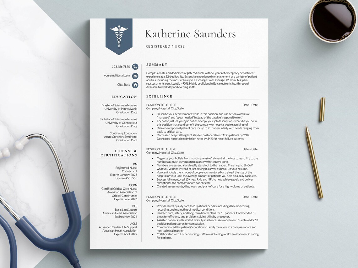 Nurse Resume & Cover Letter Template for Google Docs, Word and Pages ...