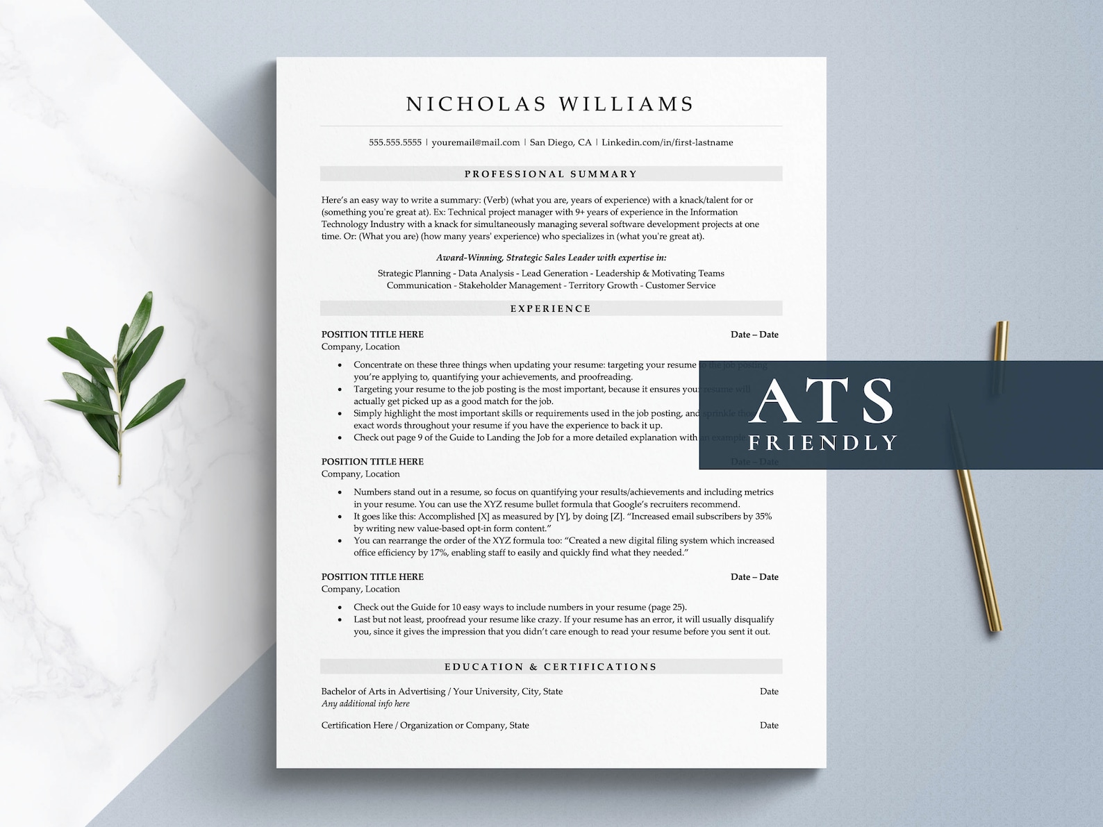 Simple Resume Template for Google Docs, Word & Pages ATS Resume Format ...