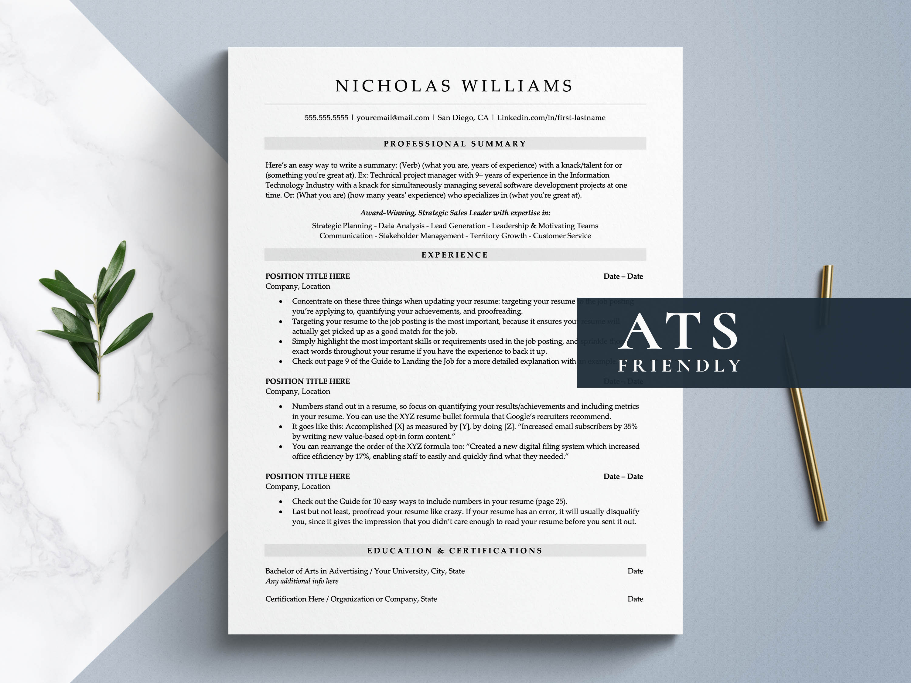 Simple Resume Template for Google Docs, Word & Pages ATS Resume Format ...