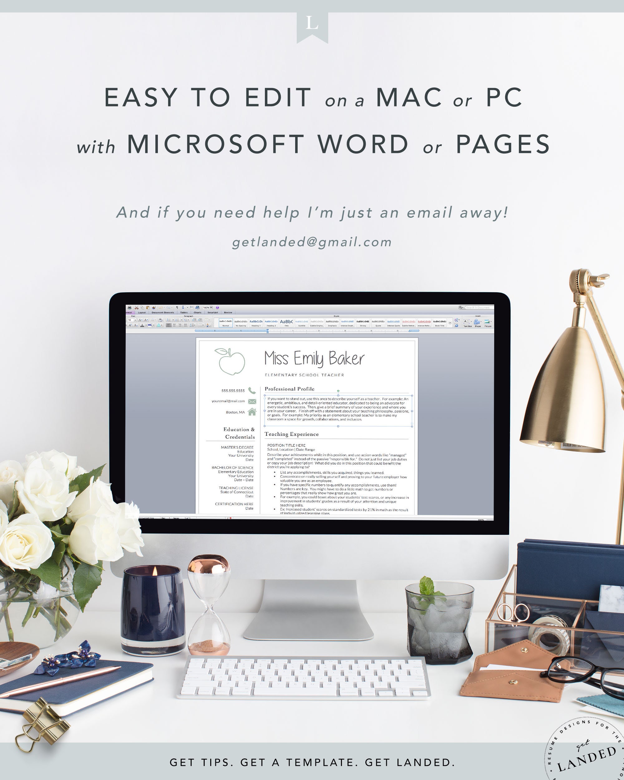 Teacher Resume Template for Word & Pages | Apple Resume, Elementary ...