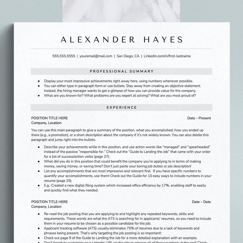 Ats Resume Format Example - Etsy