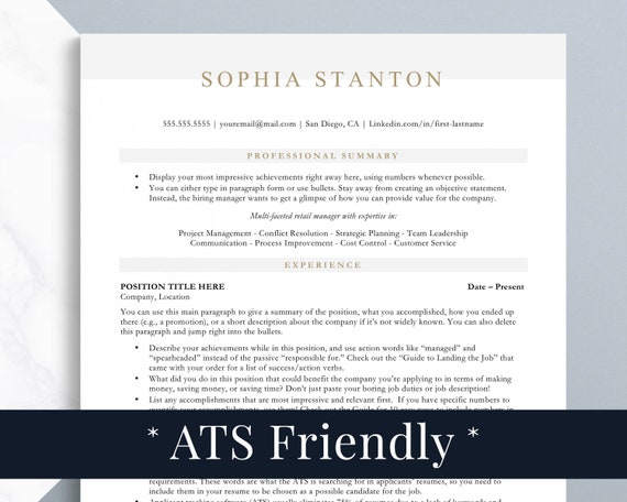 ATS Friendly Resume Template for MS Word Apple Pages Google - Etsy Canada