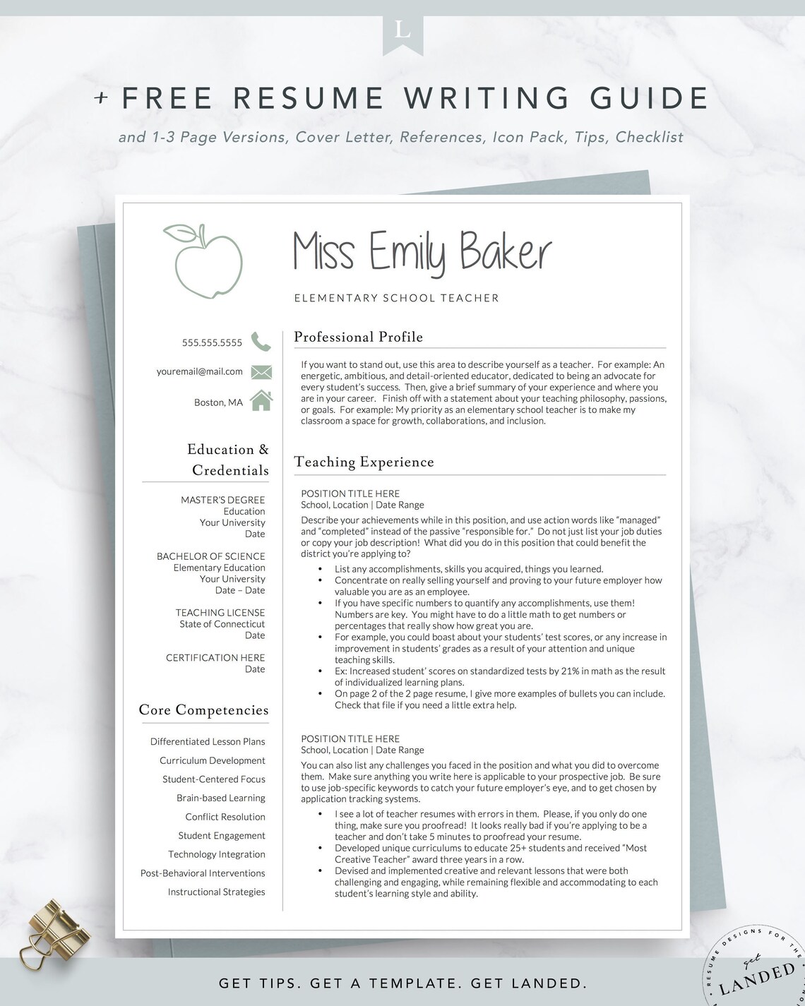 Teacher Resume Template for Word & Pages Apple Resume - Etsy