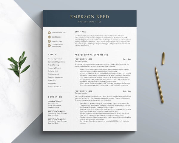 Clean Modern Resume Template 4 Page CV Template Cover Letter References ...
