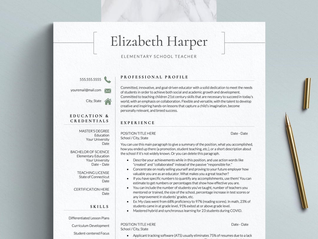 Teacher Resume Template for Google Docs, Word & Pages | Substitute ...