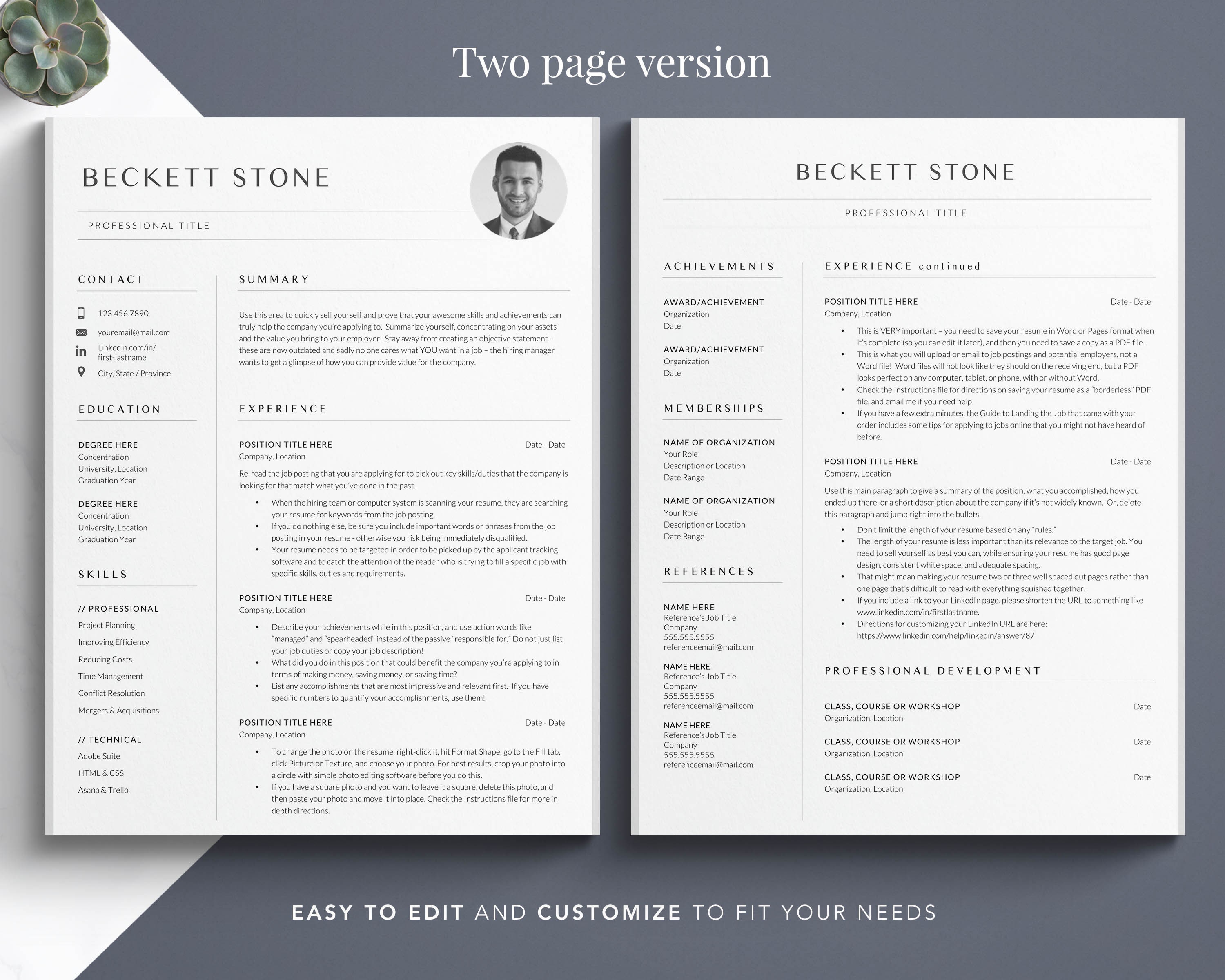 Headshot Resume Template With Photo CV Template Resume CV - Etsy UK