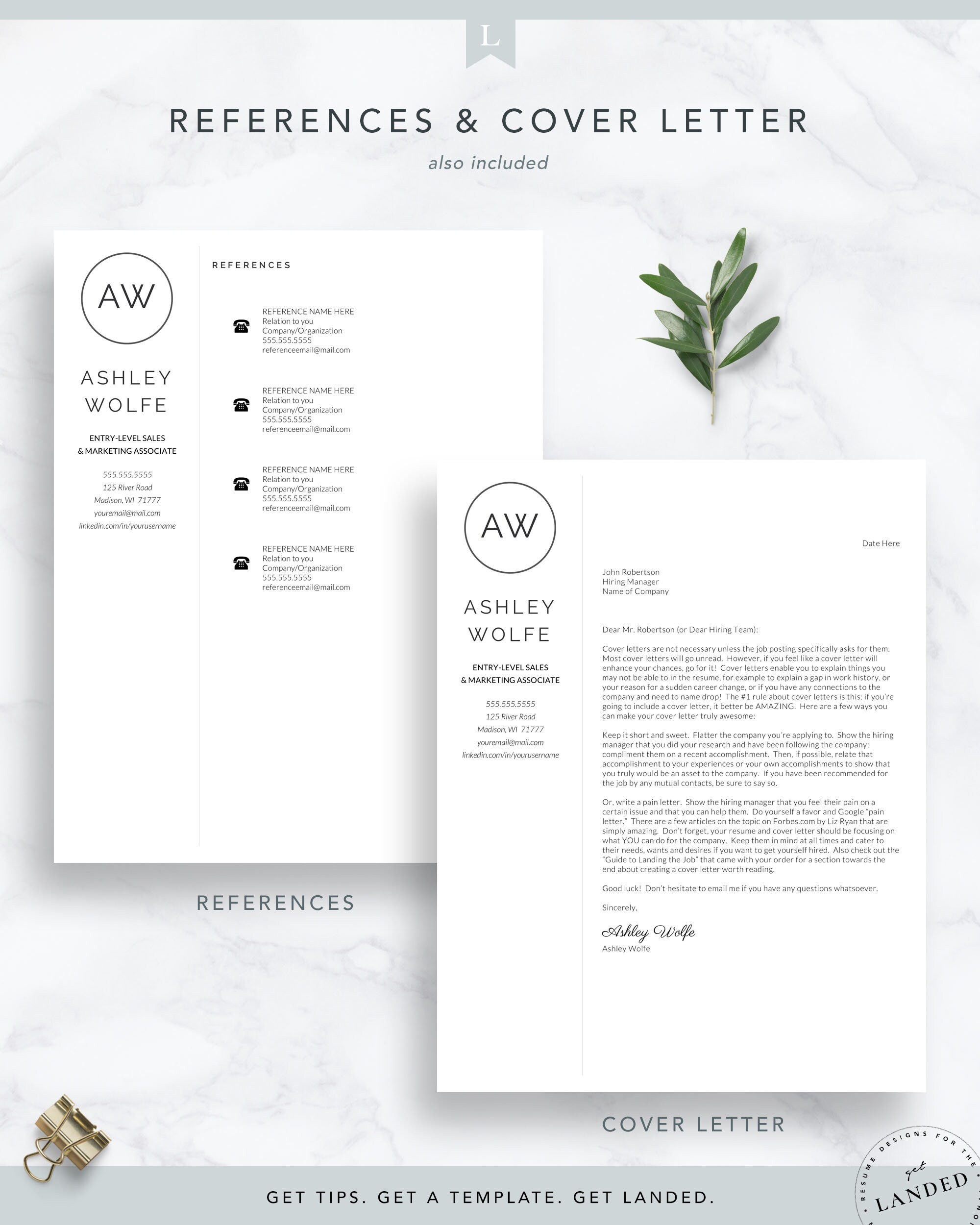 New Grad Resume, College Grad Resume Template With Initials for Word ...