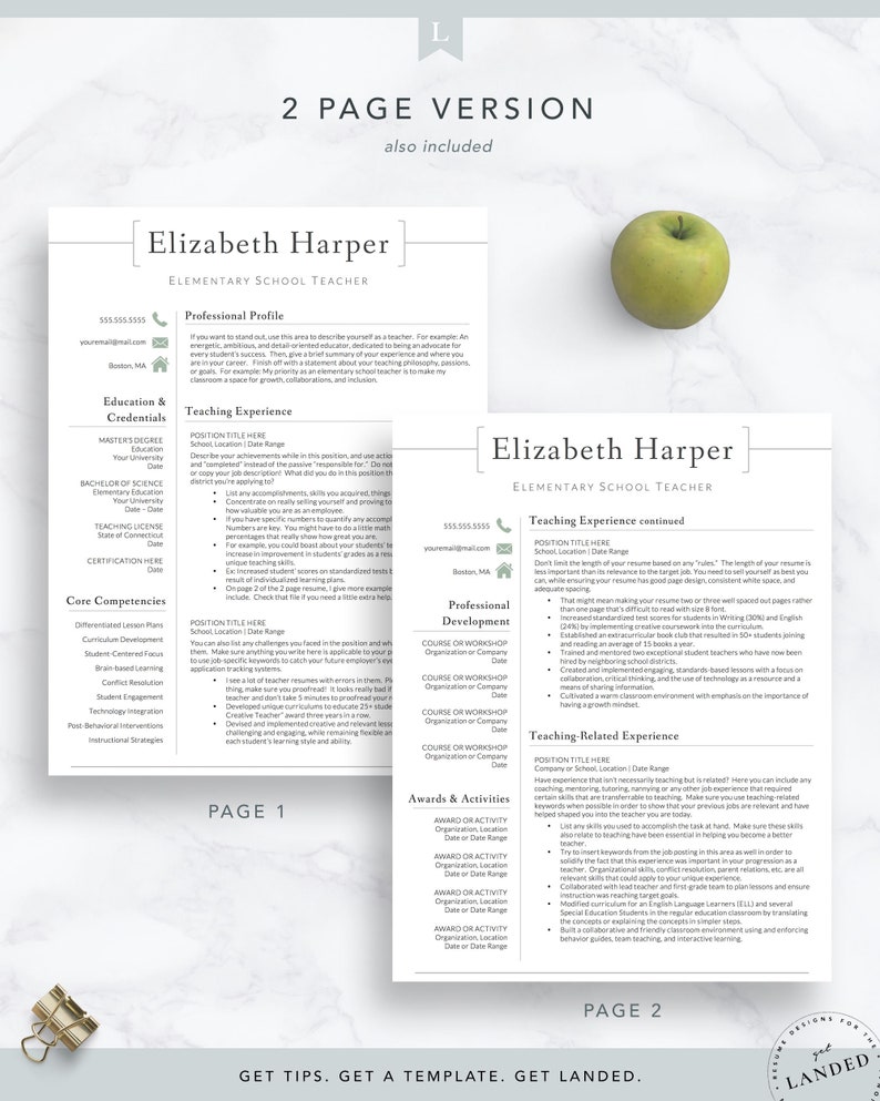 Teacher Resume Template for Word & Pages Teacher CV | Etsy