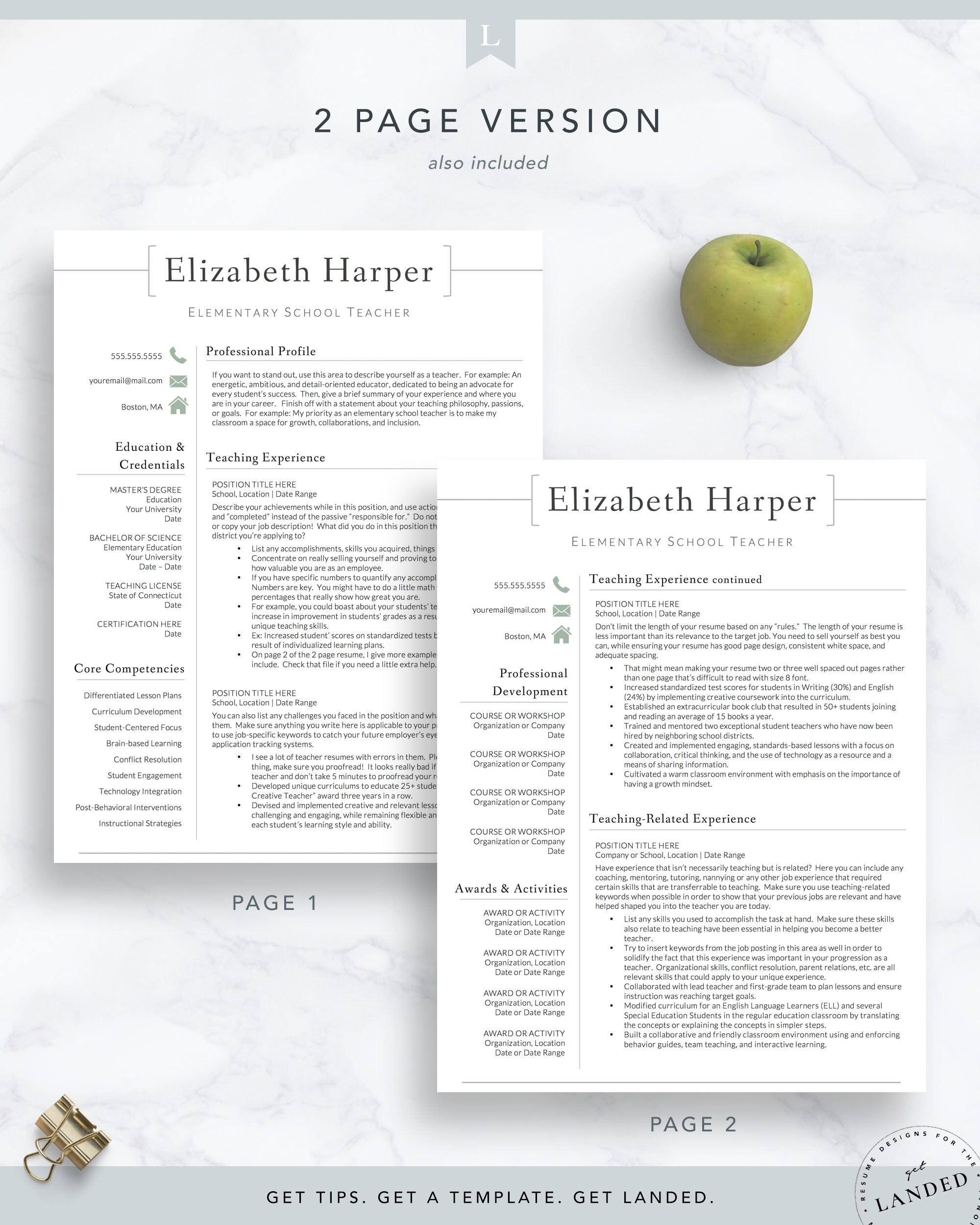 Teacher Resume Template for Word & Pages Teacher CV | Etsy