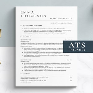 ATS Friendly Resume Template Google Docs Word and Pages - Etsy