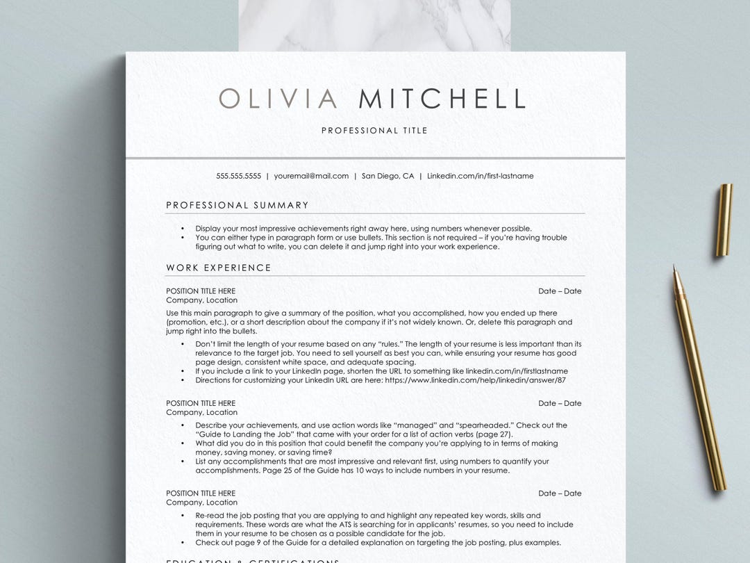 ATS Friendly Resume Template for Word, Pages, Google Docs Resume ...