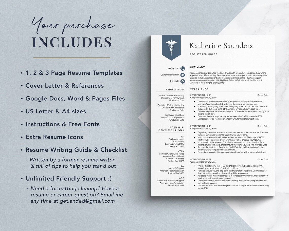 Nurse Resume & Cover Letter Template for Google Docs, Word and Pages ...