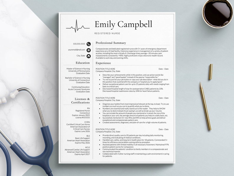 Nursing Resume Template for Google Docs, Word & Pages, Registered Nurse ...