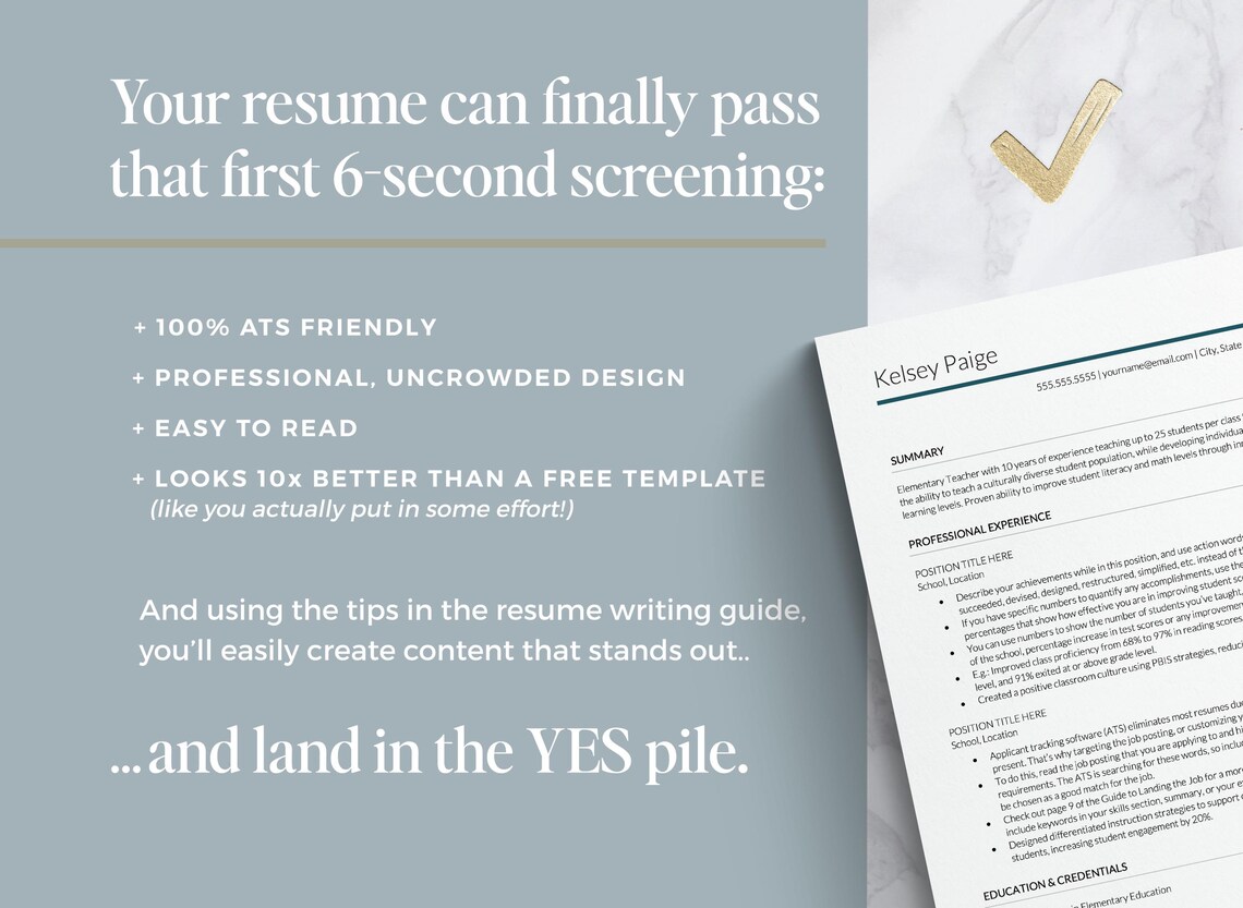 Teacher Resume Template for Google Docs, Word & Pages | ATS Friendly ...