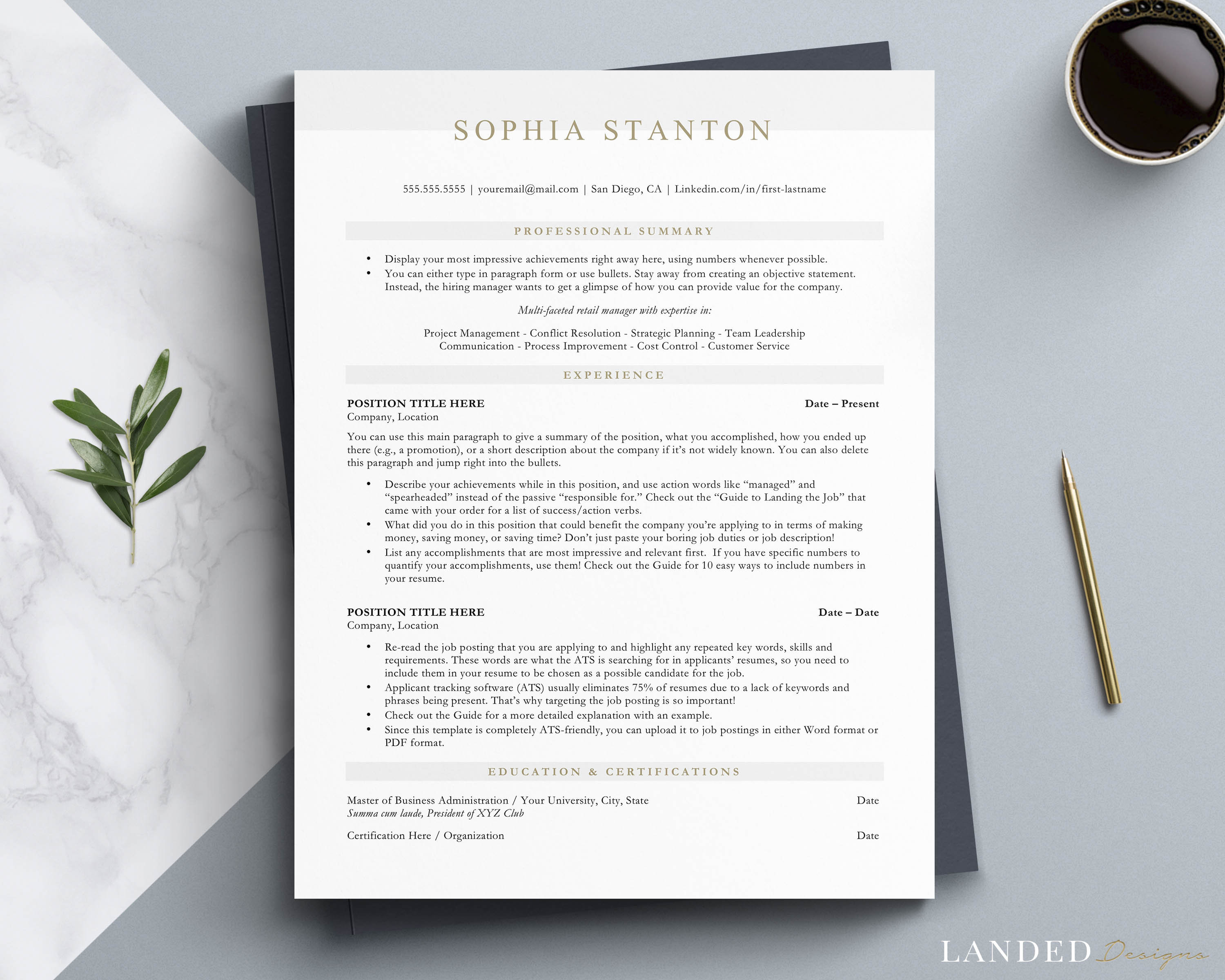 ATS Friendly Resume Template for MS Word Apple Pages Google - Etsy Canada
