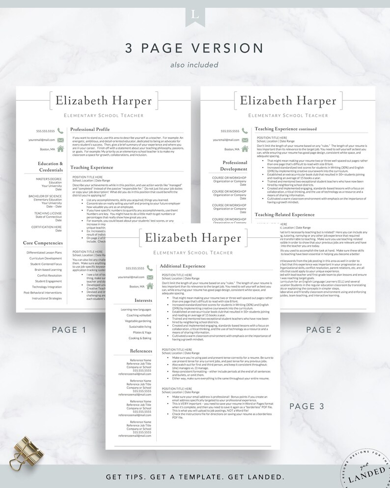 Teacher Resume Template for Word & Pages Teacher CV | Etsy