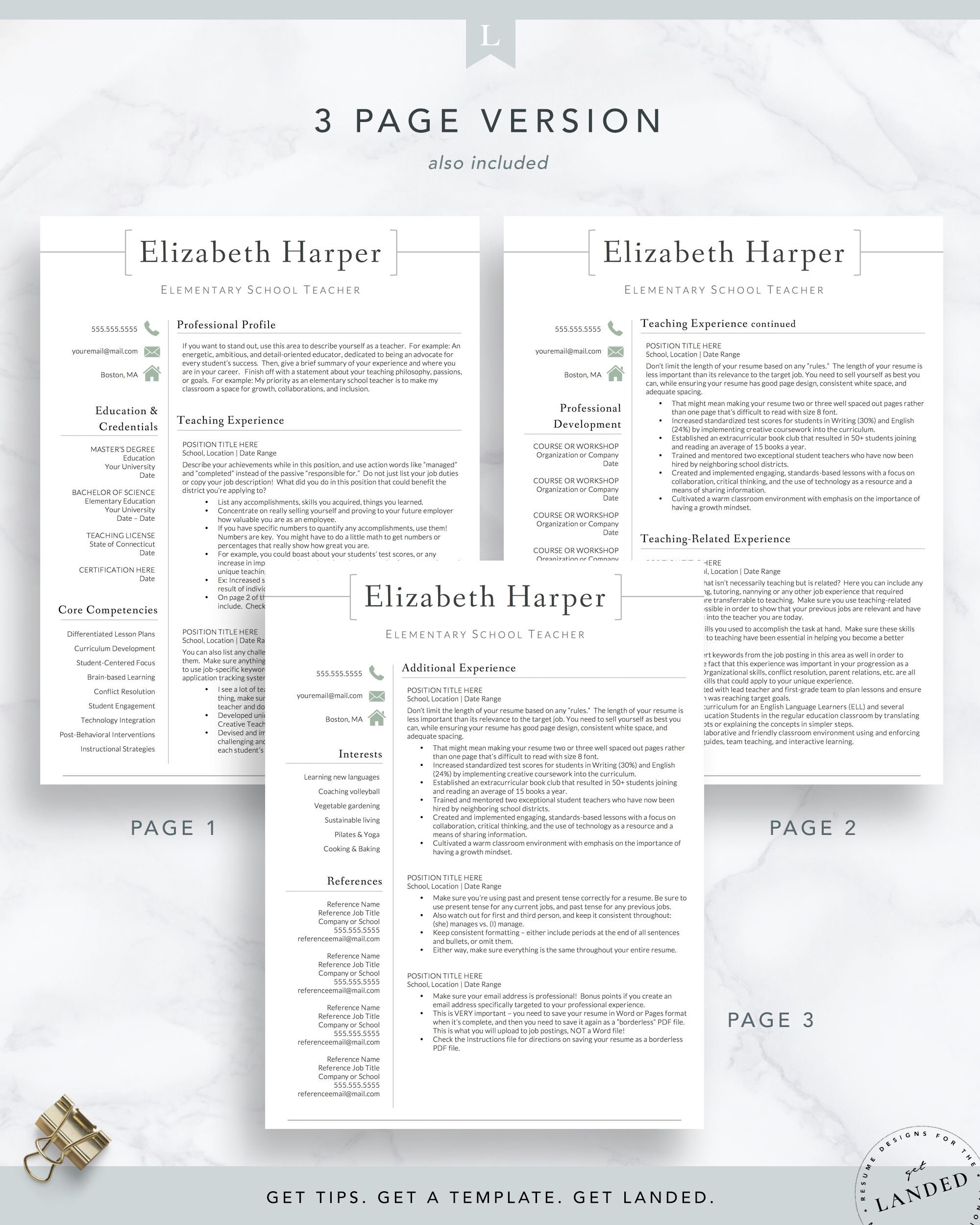 Teacher Resume Template for Word & Pages Teacher CV | Etsy