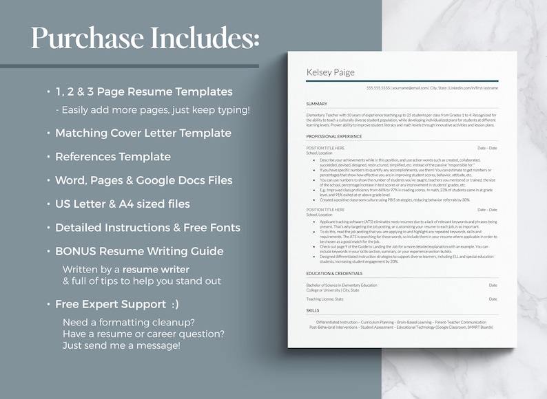 Teacher Resume Template for Google Docs, Word & Pages | ATS Friendly ...
