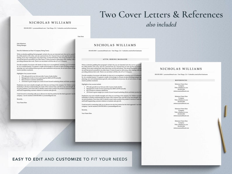 ATS Friendly Resume Template With Cover Letter for Google Docs, Word ...