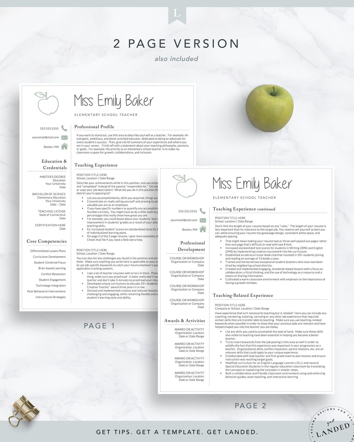 Teacher Resume Template for Word & Pages Apple Resume - Etsy